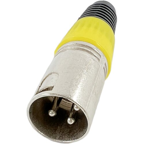 Разъем XLR 3P штекер металл цанга на кабель, желтый