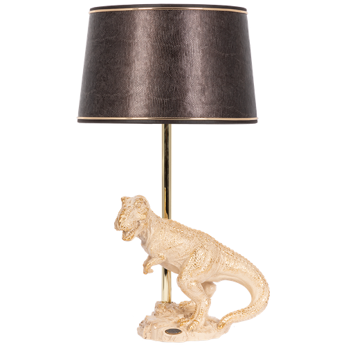 Настольная лампа Bogacho Динозавр Тирекс кремовая с шоколадным абажуром ручная работа