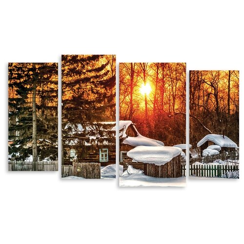 Модульная картина на холсте "Деревенская зима" 90x54 см