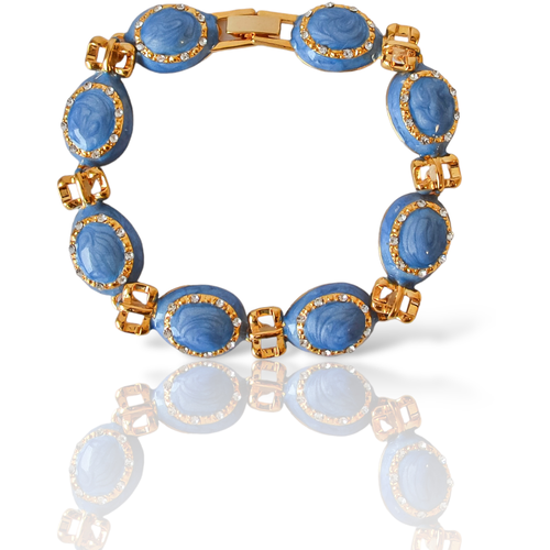 Браслет Северная Венеция, эмаль, кристаллы Swarovski, 1 шт., размер 19 см., размер one size, диаметр 9.5 см., голубой, золотой
