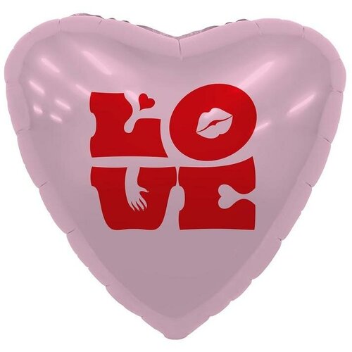Воздушный шар фольгированный Agura сердце, на 14 февраля LOVE, розовый, 48 см