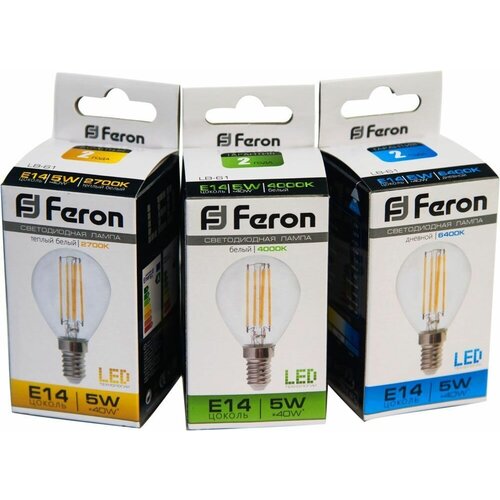 Лампа светодиодная LED 5вт Е14 теплый шар FILAMENT 25578 FERON