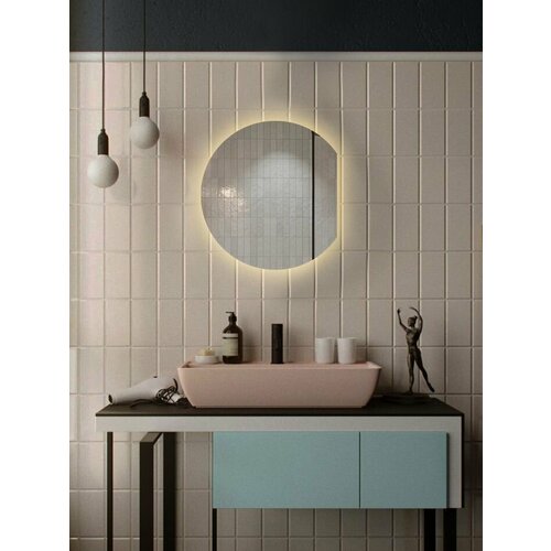 Зеркало для ванной Eclipse 60*50 круглое с правым срезом с тёплой LED-подсветкой без кнопки