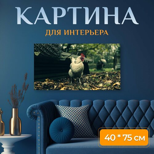 Картина на холсте "Курица, яйца, животные" на подрамнике 75х40 см. для интерьера