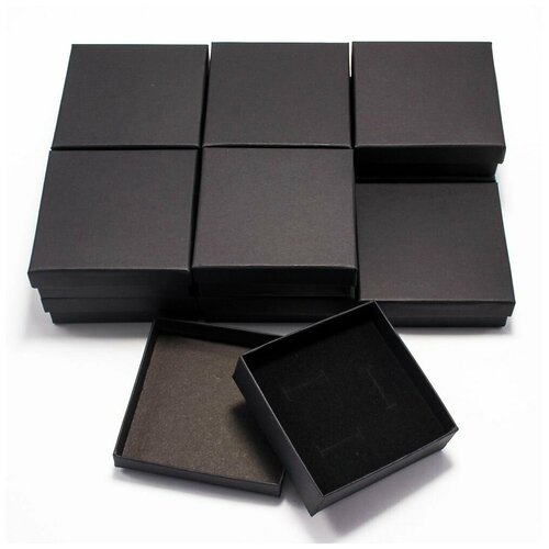 Коробочка для ювелирных украшений 9 х 7 х 3.5, картонная, черная, 6 шт