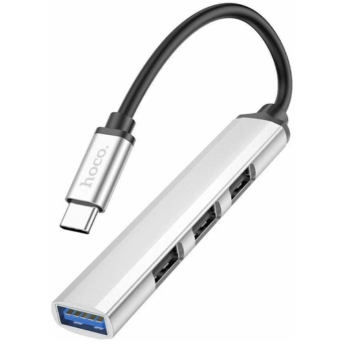 USB-концентратор  Hoco HB26, разъемов: 4, 13 см, серебро