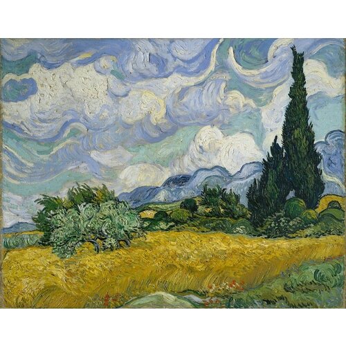 "Пшеничное поле с кипарисами", Ван Гог, Винсент, картина (репродукция) (100х78 см / на подрамнике)