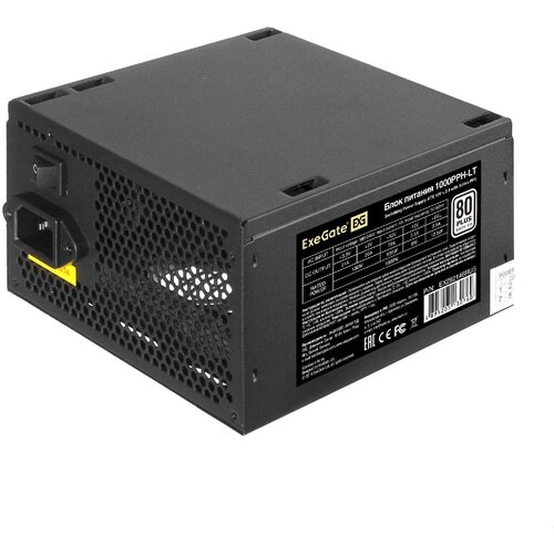 Блок питания EXEGATE 80 PLUS® 1000PPH-LT-OEM (ATX, APFC, SC, КПД 82% (80 PLUS), 12cm fan, 24pin, (4+4)pin, PCIe, 5xSATA, 3xIDE, кабель 220V
