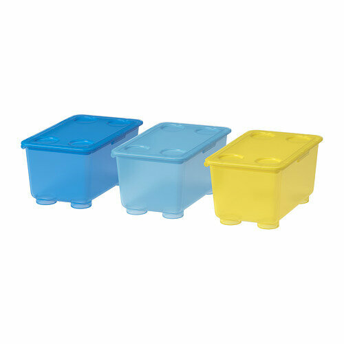 Контейнер для хранения икеа глис, 17х10х8 см, 3 шт, голубой/синий/желтый
