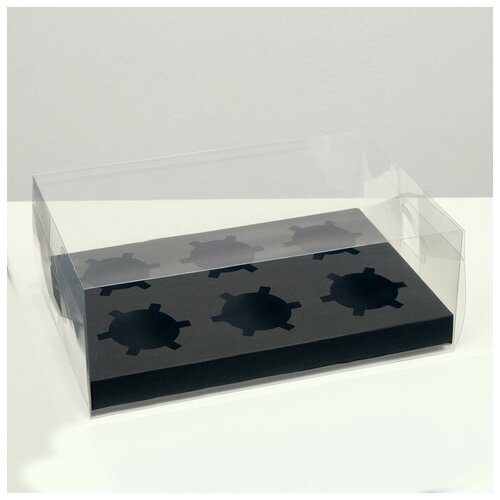 Коробка на 6 капкейков, черная, 26,8 × 18,2 × 10 см