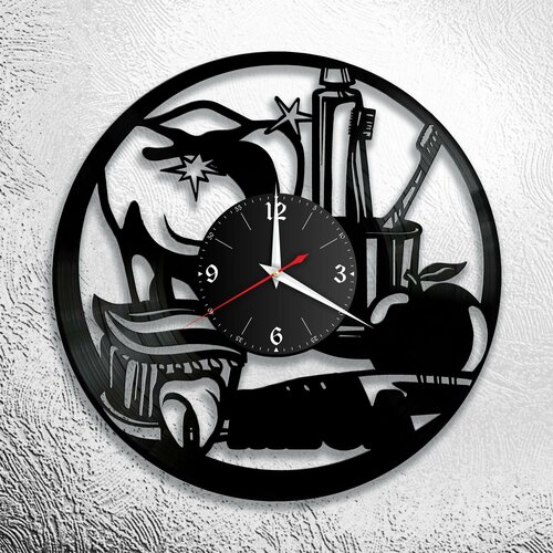 Настенные часы из виниловой пластинки с тематикой стоматологии/Часы в подарок стоматологу