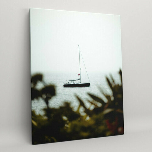 Картина на холсте (интерьерный постер) "Морской пейзаж - парусная яхта", с деревянным подрамником, размер 30x40 см