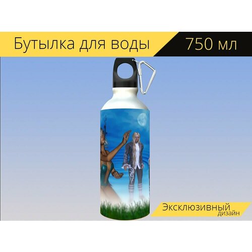 Бутылка фляга для воды "Сказочный, сказка, фантазия" 750 мл. с карабином и принтом