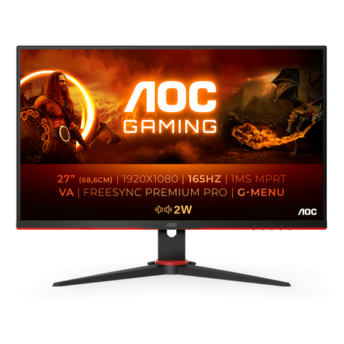 AOC Монитор LCD 27' [16:9] 1920х1080(FHD) VA, nonGLARE, 350cd/m2, H178°/V178°, 3000:1, 20M:1, 16.7M, 4ms, VGA, 2xHDMI, DP, Pivot, Tilt, Swivel, Speakers, 2Y, Black-Red