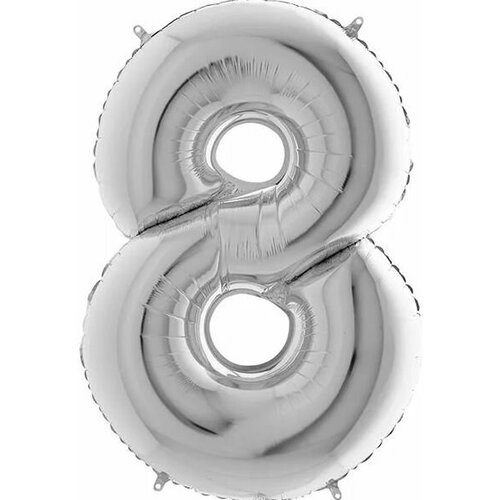 Шар фольгированный цифра 8, серебро