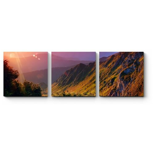 Модульная картина Летний пейзаж в горах на рассвете 60x20