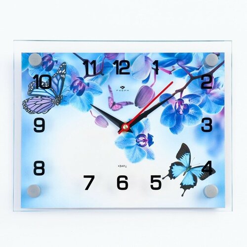 Рубин Часы настенные, интерьерные "Фиолетовые Орхидеи и бабочки", 20 х 26 см