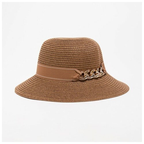 Шляпа женская с цепочкой MINAKU цвет коричневый, р-р 58