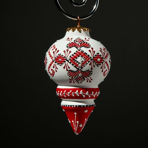 Керамическая ёлочная игрушка ручной работы - Пика "Русские узоры".
