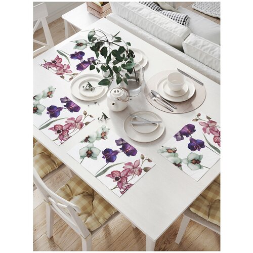 Салфетки на стол для сервировки прямоугольные, плейсмат JoyArty "Разная орхидея", 32x46 см, в комплекте 4шт.