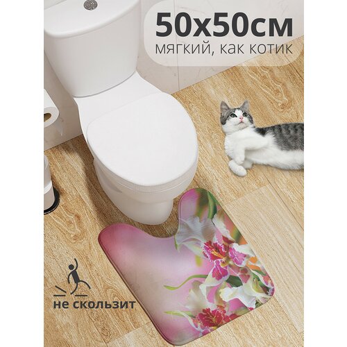 Коврик для туалета с вырезом противоскользящий JoyArty JoyArty "История с цветами" 50x50 см