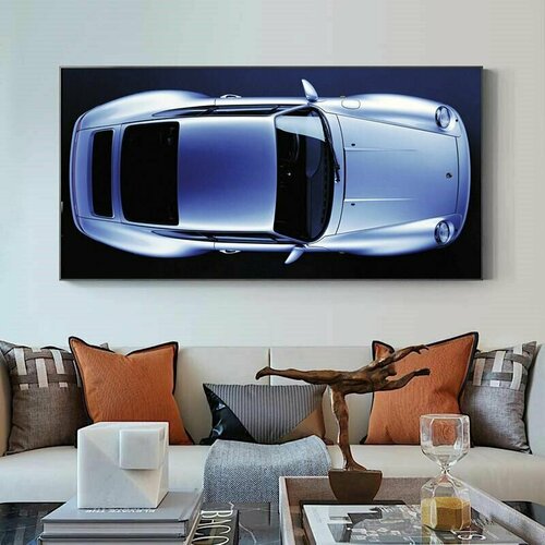 Картина интерьерная 3D машина Porsche 17 голубой 50х80 см. арт Porshe_17_50x80