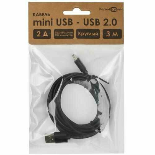 Кабель круглый FinePower mini USB - USB черный 3 м