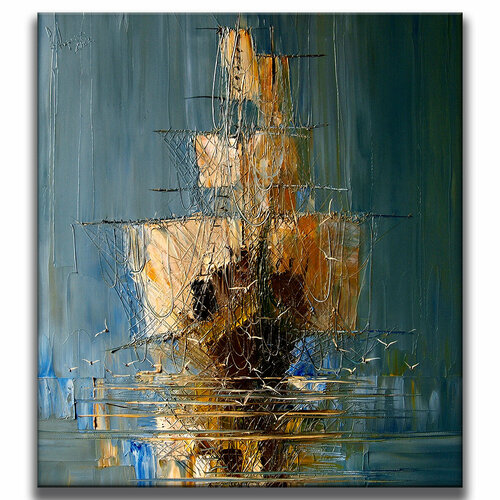 Картина для интерьера на холсте Юстины Копаня «Морской пейзаж маслом» 30х33, холст натянут на подрамник