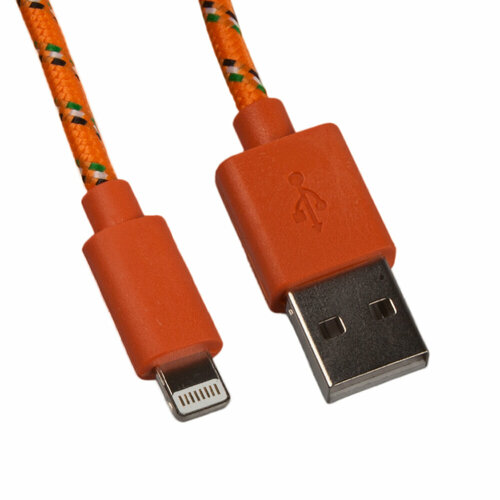 USB кабель для Apple iPhone, iPad, iPod 8 pin в оплетке оранжевый, европакет LP