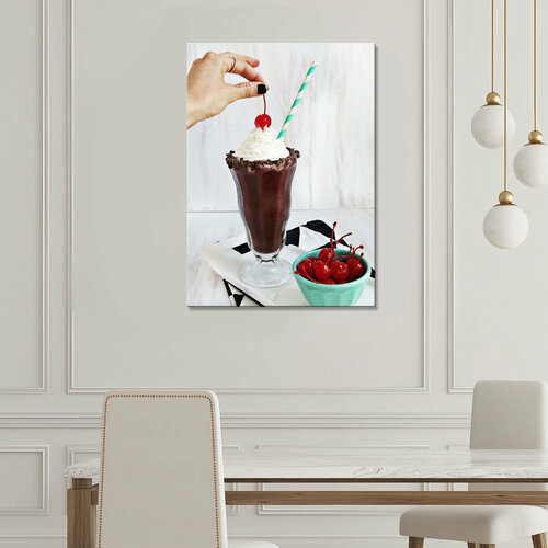 Картина/Картина на холсте для интерьера/Картина на стену/Картина для кухни/ - Шоколадный коктейль и вишня 30х40