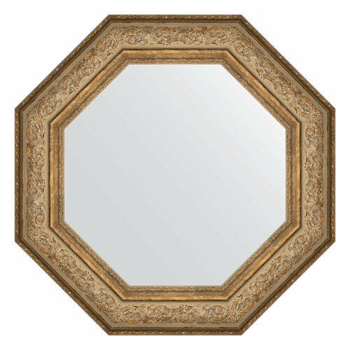 Зеркало настенное Octagon EVOFORM в багетной раме виньетка античная бронза, 70,6х70,6 см, для гостиной, прихожей, спальни и ванной комнаты, BY 3851