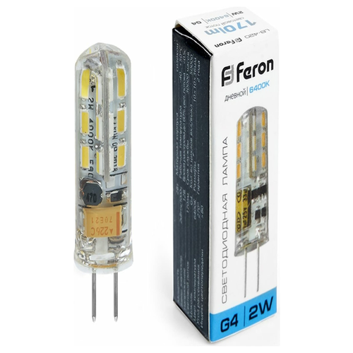 Лампа светодиодная LED 2вт 12в G4 дневной капсульная | код 25859 | FERON (9шт. в упак.)
