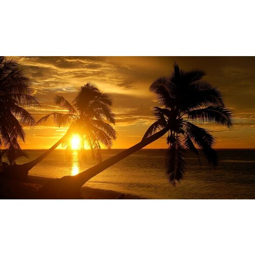 Картина на холсте 60x110 LinxOne "пляж природа пальмы" интерьерная для дома / на стену / на кухню / с подрамником