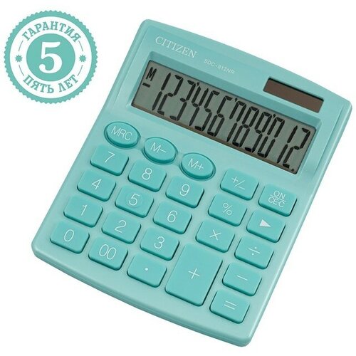 Калькулятор настольный Citizen "SDC-810NR", 12-разрядный, 124 х 102 х 25 мм, двойное питание, бирюзовый