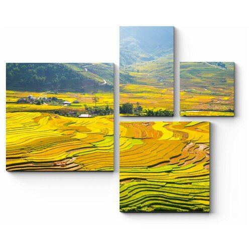 Модульная картина Рисовые поля у подножия гор Вьетнама 92x77
