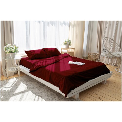 Комплект постельного белья ZonaSona однотонный Бордовый, 1,5 спальный, поплин, наволочки 70х70 2 шт.