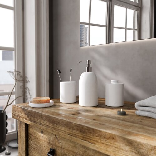 Набор аксессуаров для ванной комнаты "Bordeaux" арт бетон белый, 4 предмета: дозатор 500 мл, стакан, контейнер, мыльница