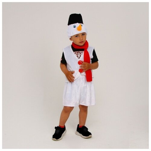 Карнавальный костюм Снеговик меховой, шорты, жилет, шарф, шапка с ведром, р-р28, р98-104.