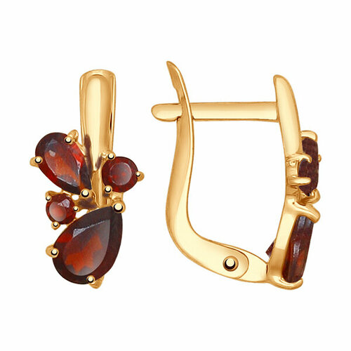 Серьги Яхонт, красное золото, 585 проба, гранат, бордовый