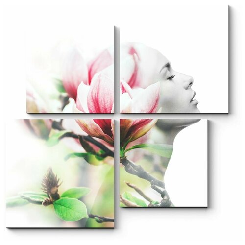 Модульная картина Девушка-цветок 70x70