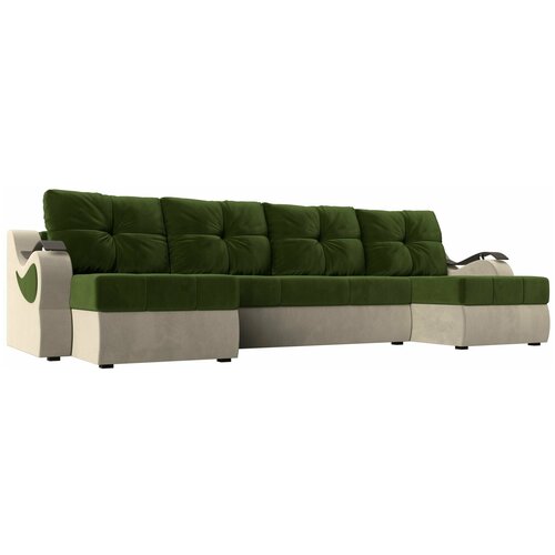 П-образный диван Меркурий, Микровельвет зеленый и бежевый