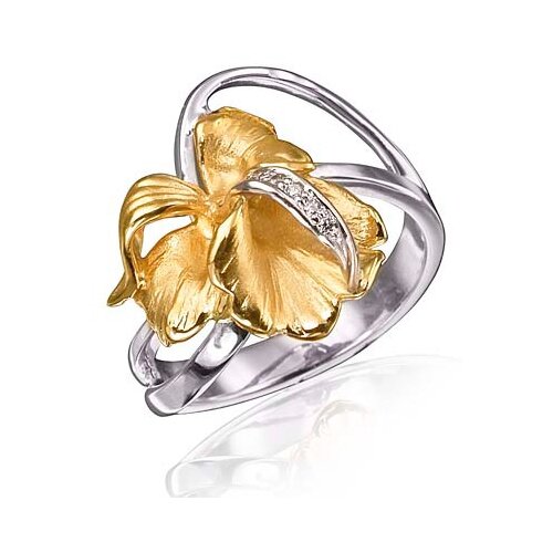 Перстень Альдзена Очарование, комбинированное золото, 585 проба, родирование, бриллиант, размер 17.5, белый, желтый