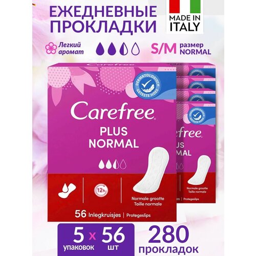 Ежедневные женские прокладки Carefree Plus Normal 280 шт (56 шт х 5 уп), 2,5 капли, легкий аромат, ежедневки Кефри ароматизированные