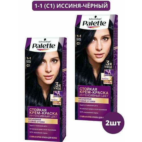 Стойкая крем-краска для волос C1 (1-1) Иссиня-черный 2шт