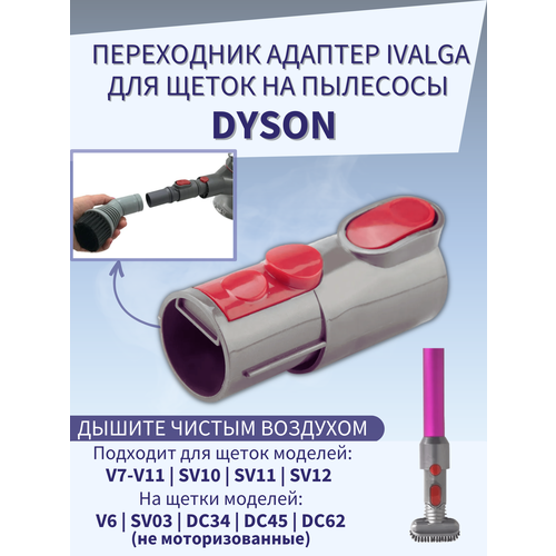 Переходник адаптер для щеток на пылесосы Dyson модели V7-11, SV10, SV11, SV12 на щетки от пылесоса DC62, V6, SV03, DC34, DC45 (не моторизованные)
