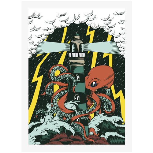 Постер / Плакат / Картина Огромный осьминог 40х50 см в подарочном тубусе