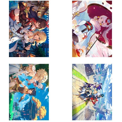 Плакат 4 шт. набор А4 аниме игра Геншин Импакт / Genshin Impact / постер №3