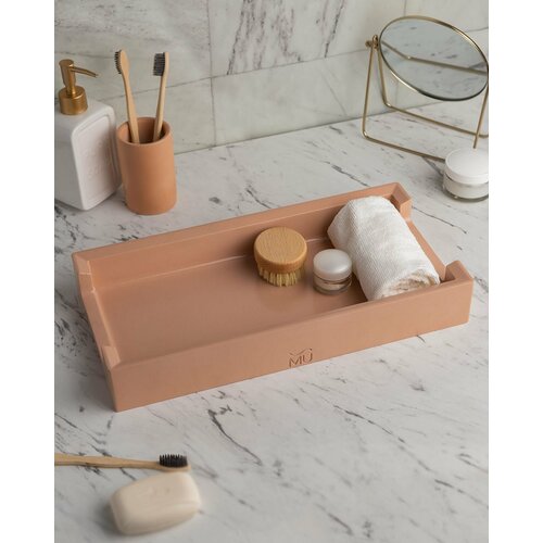 Декоративный поднос для ванной, подставка для косметики, органайзер в ванную James Long S GL, 40x20 см, бетон, розовый глянцевый