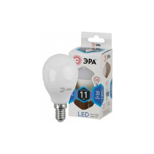 Светодиодная LED лампа ЭРА стандарт шар P45 E14 11W(880lm) 4000K 4K 2561 (упаковка 12 штук)