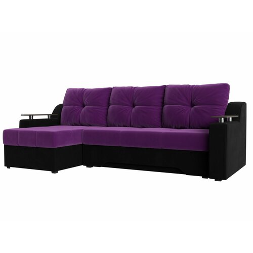 Угловой диван Сенатор левый угол, Микровельвет фиолетовый и черный